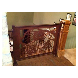 Custom Balcony & Stair Railing Panels with Pine Cones - Rustic - Living ...