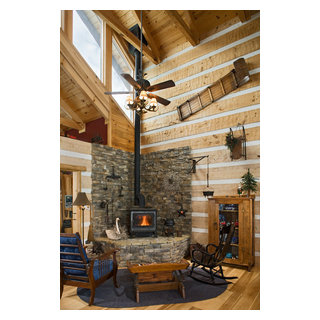 Custom Hand Hewn Log Home - Rustic - Living Room - Louisville - by ...