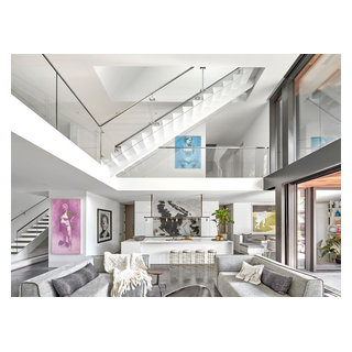 Double-Height Living Room, Open Kitchen Beyond - Contemporary - Living ...