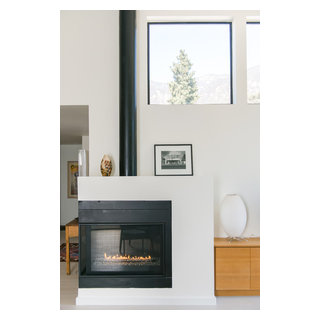 exposed flue at corner fireplace - Eclectic - Living Room - Los Angeles ...