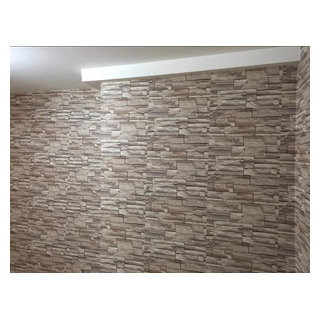 Faux Stone Travertine Wallpaper - Contemporary - Living Room - New York ...