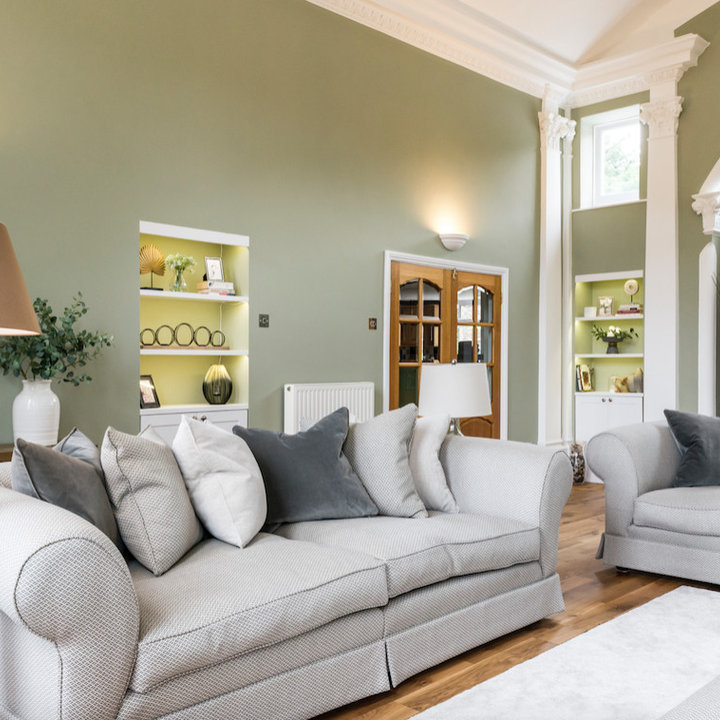 75 Green Vaulted Ceiling Living Room Ideas You'll Love - April, 2024 ...