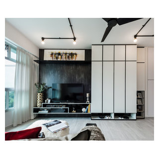 Full height built in TV console and storage - Industrial - Living Room ...