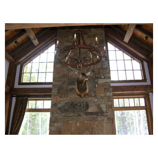 Great Room Natural Stone Fireplace, Ski Camp Yellowstone Club - Rustic ...