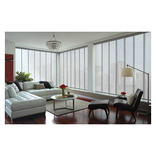 Hunter Douglas - Vertical Blinds - Midcentury - Living Room - Orange ...