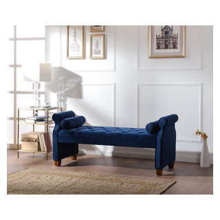 Jocelyn Roll Arm Entryway Bench, Navy Blue - Modern - Living Room ...