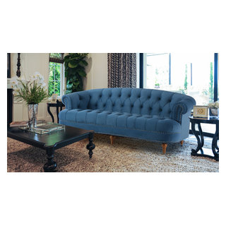 La Rosa Chesterfield Sofa, Satin Teal - Transitional - Living Room ...