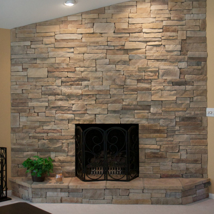 Dry Stacked Stone Fireplace Ideas - Photos & Ideas | Houzz