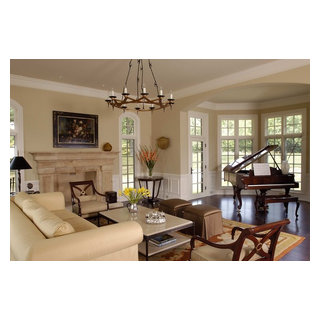 Limestone Fireplace and Recessed Panel Wainscot in Family Room ...