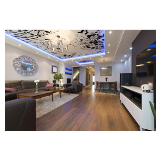 Living room ceiling design with perimeter LED lighting - Contemporary ...