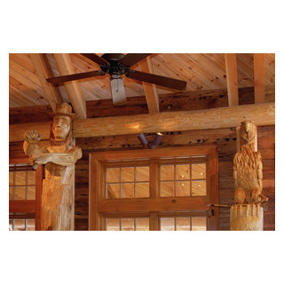 Log and Stone Timber Frame - Rustic - Living Room - Charlotte - by ...