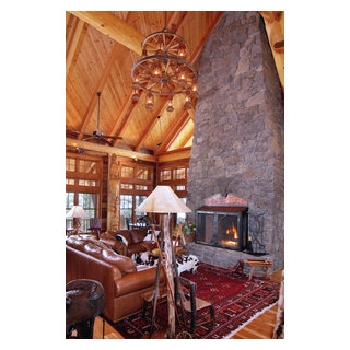 Log and Stone Timber Frame - Rustic - Living Room - Charlotte - by ...