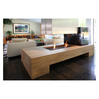 Madagascar and Zanzibar Wood Grain Marble Tile Fireplace - Modern ...