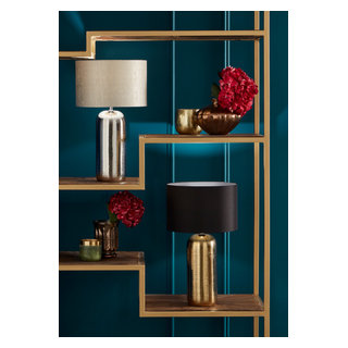 Matching Floor and Table Lamp with Dark Blue Walls - Modern - Living ...