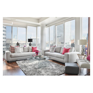 Modern & Glamorous Condo with Grey, Cream, Taupe, and Punches of Pink ...