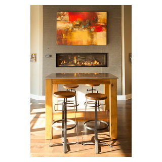 Modern Linear Gas Fireplace w/ Driftwood logs & fire glass - Modern ...