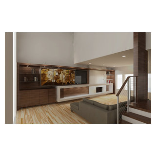 Modern Walnut Entertainment Center with Fireplace - Modern - Living ...