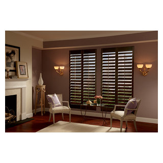 PLANTATION SHUTTERS - DARK WOOD WINDOW SHUTTERS - Graber Shutters ...