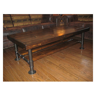 Rustic Industrial Reclaimed Wood & Pipe Coffee Table - Rustic - Living ...