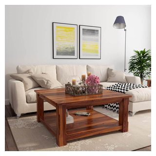 Sierra Nevada 2-Tier Large Rustic Square Coffee Table - Living Room ...