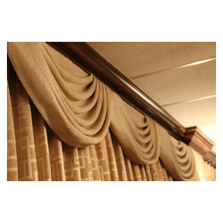 Swags overlaying pinch pleated curtains - Traditional - Living Room ...