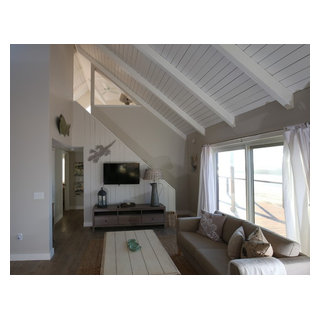 The open floor plan continues into the loft bedroom. - Coastal - Living ...