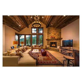 Timber Frame home lighting - Rustic - Living Room - Seattle - by Steel ...