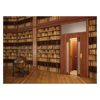 Traditional living room with library and custom elevator - Traditional ...