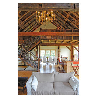 Vintage Timber Frame Barn Addition - Farmhouse - Living Room ...