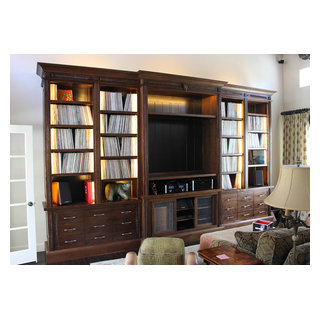 Walnut Entertainment Center Built-In - Mediterranean - Living Room ...