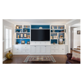 White Entertainment Center With Blue Accent - Transitional - Living ...