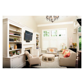 White Plantation Shutter Install - Transitional - Living Room - Salt ...