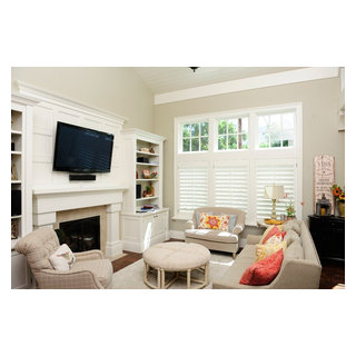 White Plantation Shutter Install - Transitional - Living Room - Salt ...