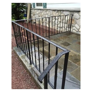 Bluestone Patio and Steps with Wrought Iron Railings - Traditional ...