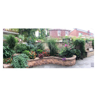 Brooklyn Garden with Retaining Walls, Outdoor Kitchen & Lush Plantings ...