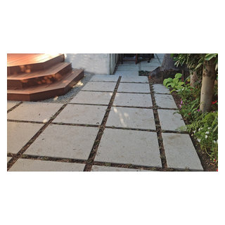 Concrete Paver Patio w/Wood Porch & Steps - Transitional - Patio - Los ...