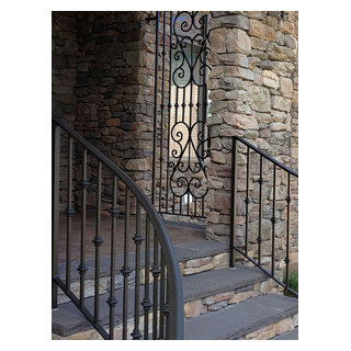 Curved aluminum step rails with cast collars and scroll panel ...