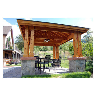 Custom 14' x 18' Timber Frame & Stone Pavilion - Craftsman - Patio ...
