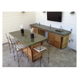 Custom Outdoor Bar: concrete counter top, concrete flooring & cabinets ...