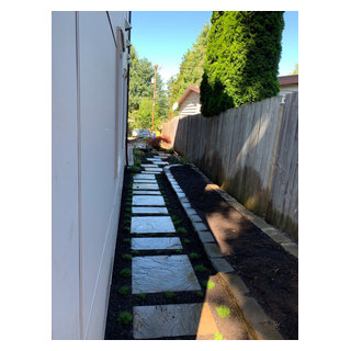 Deck platform, fence, hardscape, garden and planters. - Rustic - Patio ...