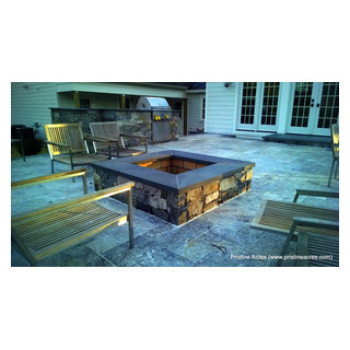 Falls Church Raised Travertine Patio, Firepit, & Grill Counter ...