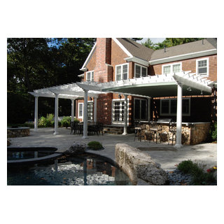 Large attached cellular PVC pergola with canopy - Traditional - Patio ...