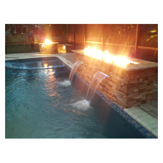 Modern custom Pool Fire Feature with Water cascades - Contemporary ...