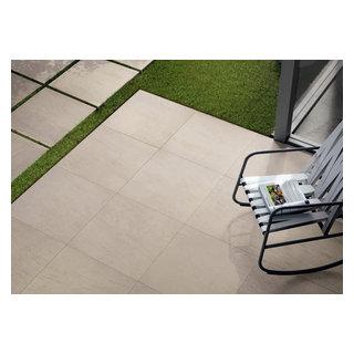 Modern patio with cement look porcelain tile walkway - Modern - Patio ...