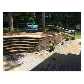 Multi-Level Paver Patio with Staircase and Seating - Traditional ...