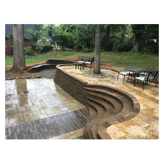 Multi-Level Paver Patio with Staircase and Seating - Traditional ...