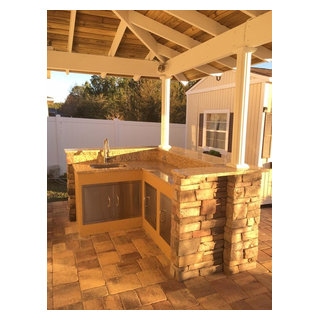 Outdoor Bar with Exposed Rafter Roofing & Paver Seating - Traditional ...