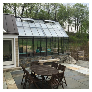 Patio and greenhouse with indoor pool - Transitional - Patio ...