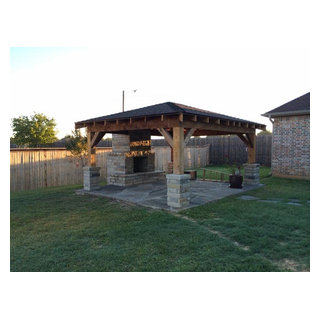 Pavillion With Stone Bottom Pillars & Fireplace - Craftsman - Patio ...