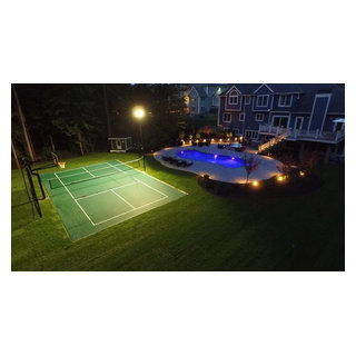 Pool Patio with Firepit, Retaining Walls, Landscape Lighting ...